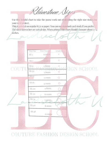 Rhinestone Size Chart Hotfix Crystals Ss5 Ss7 Ss9 Ss10 Ss12 Ss16 Ss20 Ss30 Ss34 Ss40