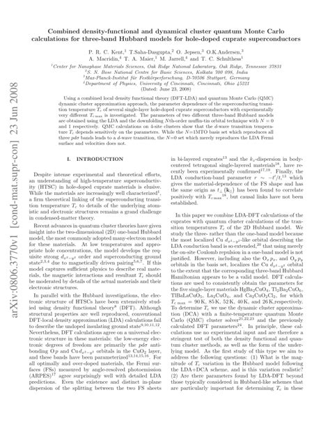 Pdf Combined Density Functional And Dynamical Cluster Quantum Monte Carlo Calculations For