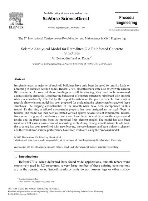 Pdf Seismic Analytical Model For Retrofitted Old Reinforced Concrete