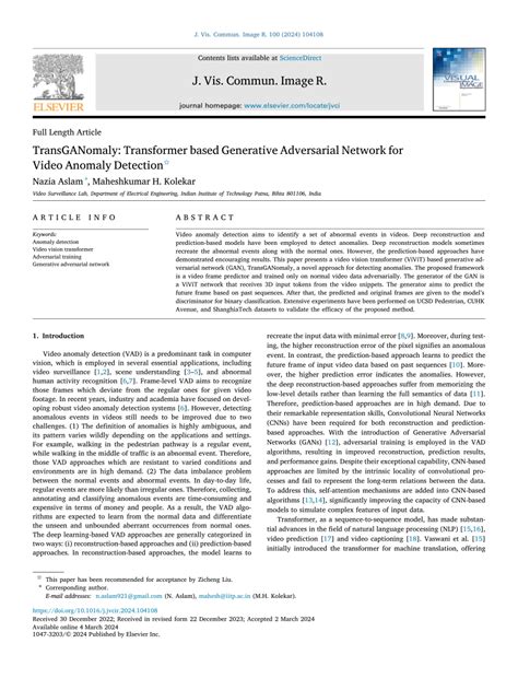 PDF TransGANomaly Transformer Based Generative Adversarial Network For Video Anomaly Detection