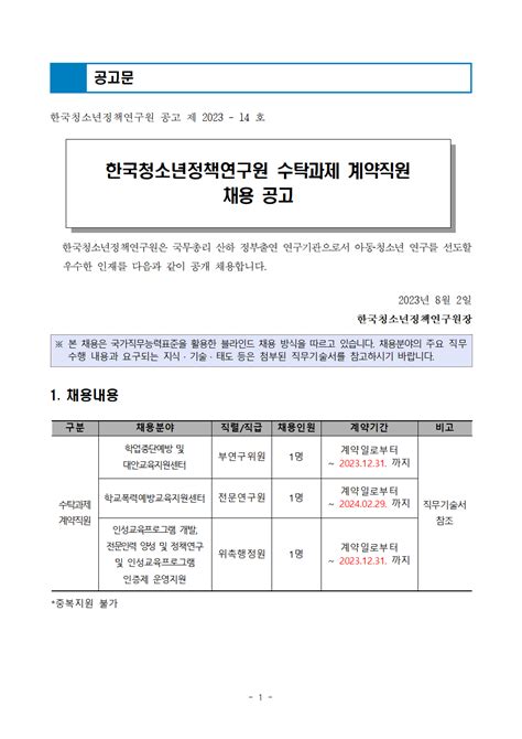 한국청소년정책연구원 수탁과제 계약직원 채용 채용 정보 소식·소통 경제ㆍ인문사회연구회