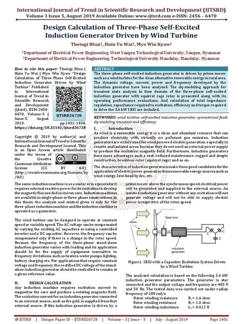 Design Calculation Of Three Phase Self Excited Induction Generator Driven By Wind Turbine Pdf