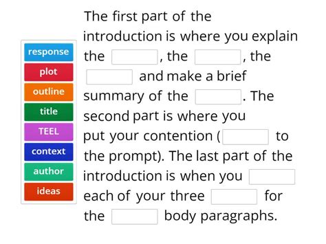 Text Response Essay Structure Complete The Sentence