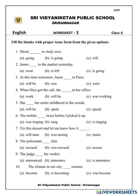 Class 6 Worksheet English