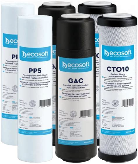 Покращений комплект картриджів Ecosoft 1 2 3 для фільтрів зворотного осмосу Chv3eco упаковка