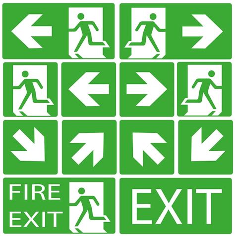 Premium Vector Emergency Evacuation Sign Symbols Exit Signs Indicating The Direction Of