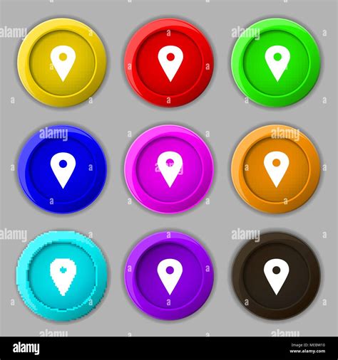 map pointer gps location icon sign symbol on nine round colourful