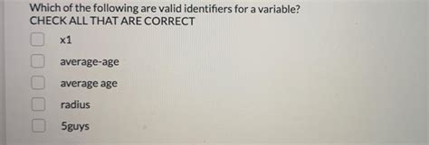 solved which of the following are valid identifiers for a