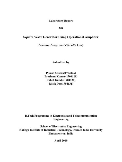 Square Wave Generator Pdf Electronic Oscillator Operational Amplifier