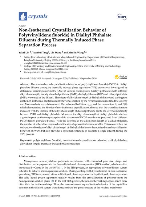Pdf Non Isothermal Crystallization Behavior Of Polyvinylidene Fluoride In Dialkyl Phthalate