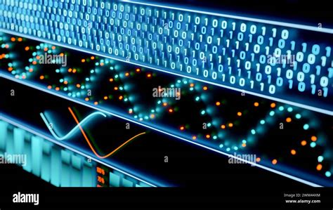 Interface With Binary Code Curves Lines Oscillator And Bar Graphs