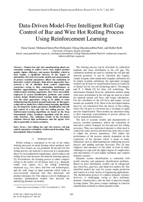 Pdf Data Driven Model Free Intelligent Roll Gap Control Of Bar And