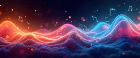 Abstract Music Background With Vibrant Colors Flowing Waves And Musical Notes Create Dynamic