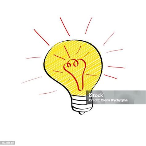 흰색 배경에 고립 된 낙서 스타일의 밝은 전구 큰 아이디어 브레인 스토밍 또는 혁신 개념 벡터 일러스트 0명에 대한 스톡 벡터