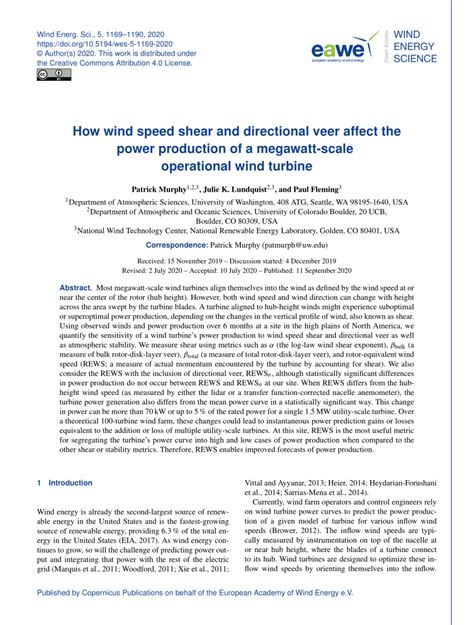 Pdf How Wind Speed Shear And Directional Veer Affect The Power Production Of A Megawatt Scale