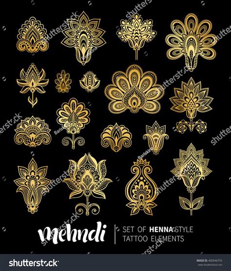 Vector Illustration Golden Mehndi Pattern Traditional Stock Vector