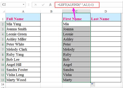 how to split full name to first and last name in excel