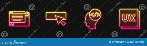 Set Line Front End Development UI Or UX Design And Glowing Neon