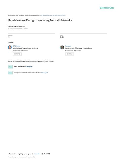 Hand Gesture Recognition Using Neural Networks Pdf Pdf Artificial Neural Network Matlab