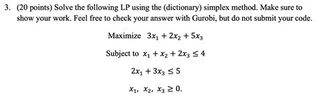 solved 20 ﻿points ﻿solve the following lp ﻿using the