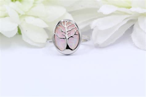 Oval Tree Of Life Ring Lab Pink Opal Wedding Engagement Art Etsy