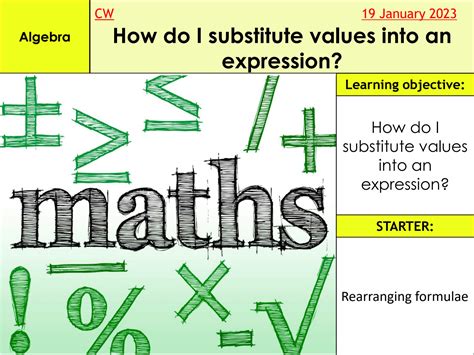 solution maths powerpoint on substituting values into an expression