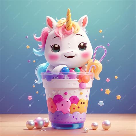 Premium Photo Cute Unicorn Boba Milk Tea Cartoon Vector Icon