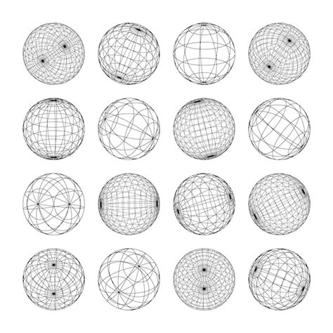 Premium Vector Wireframe Shapes Lined Sphere Perspective Mesh D Grid Low Poly Geometric