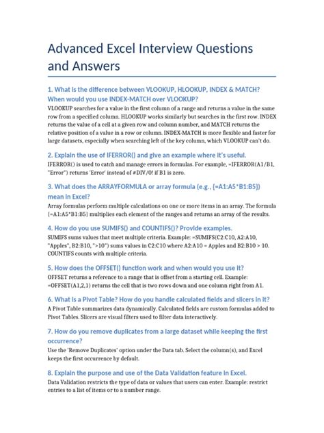 Advanced Excel Interview Questions Pdf Microsoft Excel Visual Basic For Applications
