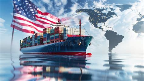 A Container Ship Sails Elegantly With An American Flag Flying In The