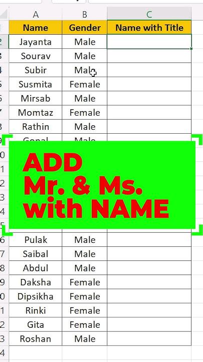 How To Add Mr And Ms In Excel Sheet 😎advance Excel 🔥