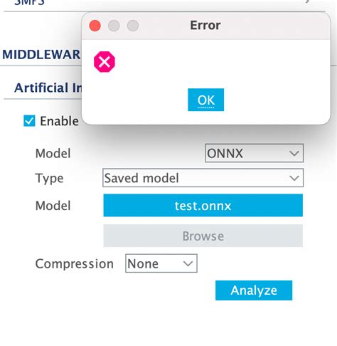 error when analyzing the onnx model in stm32cubem
