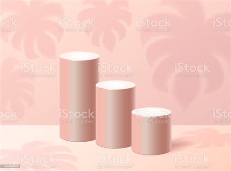원통형 연단 높이가 세 개의 받침대 상 품목 화장품 또는 기타 제품을 배치하는 단계 3차원 형태에 대한 스톡 벡터 아트 및 기타