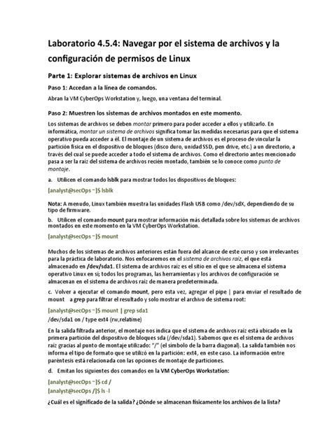 454 Lab Navigating The Linux Filesystem And Permission Settings Es Xl Pdf Archivo De