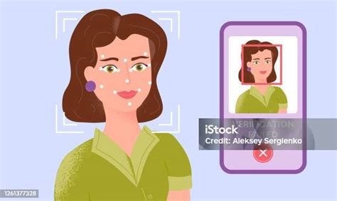 스마트폰 얼굴 식별 기술을 통해 여성이 확인되고 검증이 실패했습니다 얼굴 인식 시스템 보안 스캐닝 프레임 및 점 실패에 대한 스톡 벡터 아트 및 기타 이미지 Istock