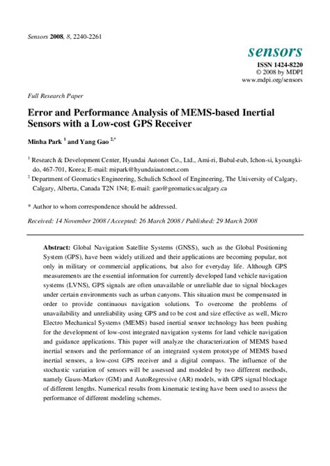 Pdf Error And Performance Analysis Of Mems Based Inertial Sensors