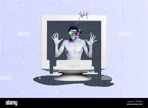 Collage Photo Sketch Of Funny Diver Addicted Zombie Man Hands Up Inside