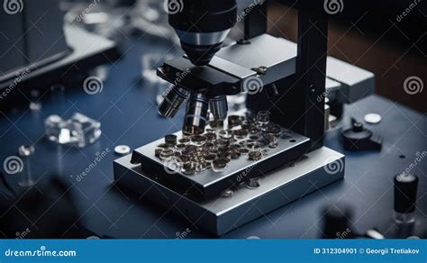 Close Up Of Microscope In Modern Laboratory Stock Illustration