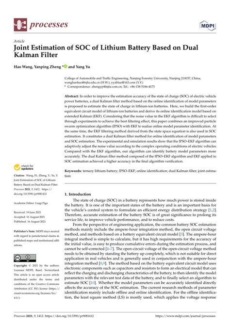 Pdf Joint Estimation Of Soc Of Lithium Battery Based On Dual Kalman Filter