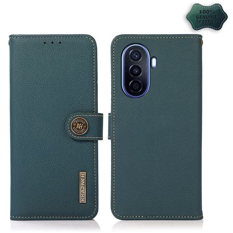 For Huawei Nova Y Plus Khazneh Custer Genuine Leather Rfid Phone Case Green Alexnld Com