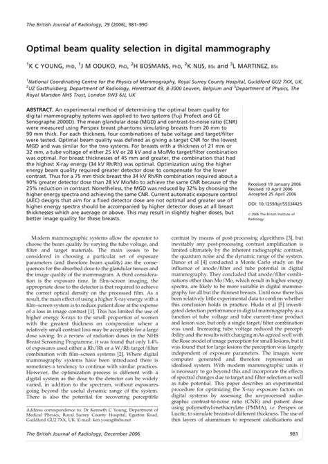 Pdf Optimal Beam Quality Selection In Digital Mammography
