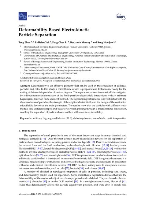 Pdf Deformability Based Electrokinetic Particle Separation