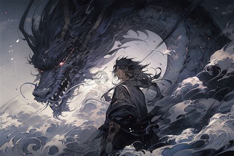 中国风格侠客与神龙水墨插图插画图片下载 正版图片402498588 摄图网