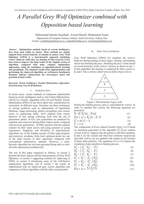 Pdf A Parallel Grey Wolf Optimizer Combined With Opposition Based