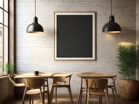 Premium Ai Image Interior Of The Restaurant With Blank Canvas 3d Rendering