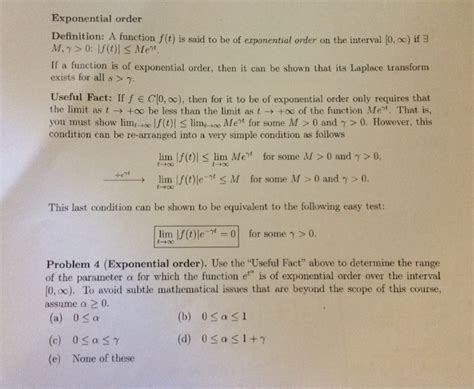 Solved Exponential Order Definition A Function F T Is Said