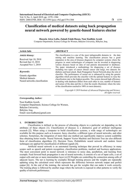 Classification Of Medical Datasets Using Back Propagation Neural Network Powered By Genetic