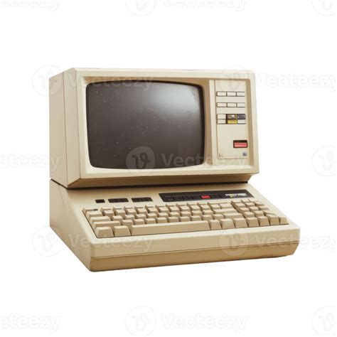 Vintage Beige Desktop Computer With Integrated Keyboard Cut Out