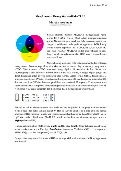 Pdf Mengkonversi Ruang Warna Di Matlab