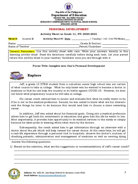 Week 8 Perdev Las Pdf Adolescence Self Awareness